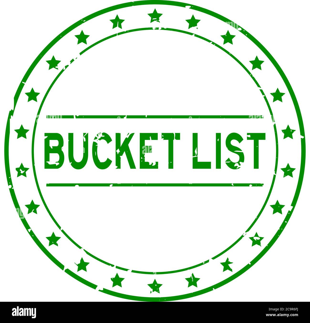 Grunge green bucket list word round rubber seal stamp on white ...