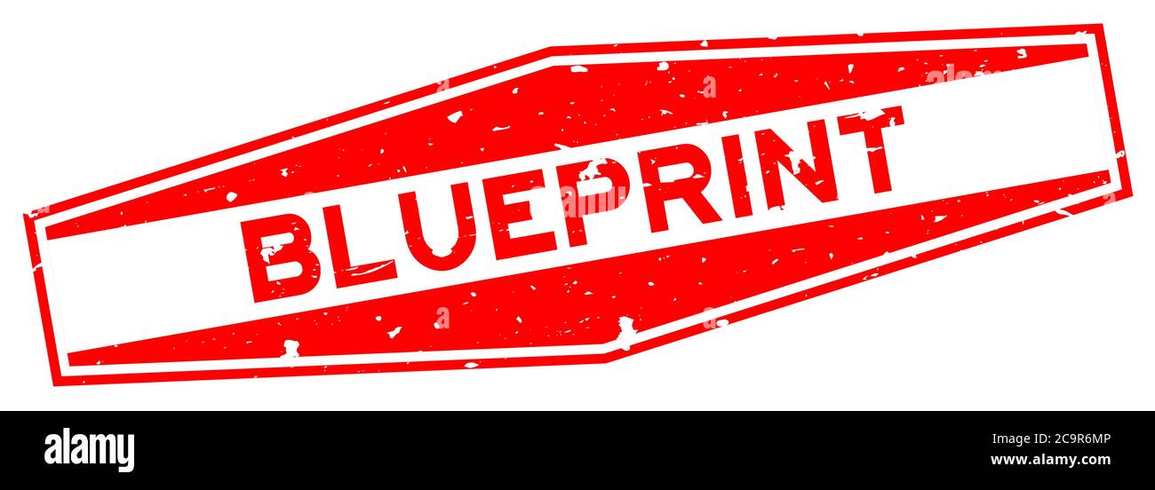 Grunge red blueprint word hexagon rubber seal stamp on white background ...
