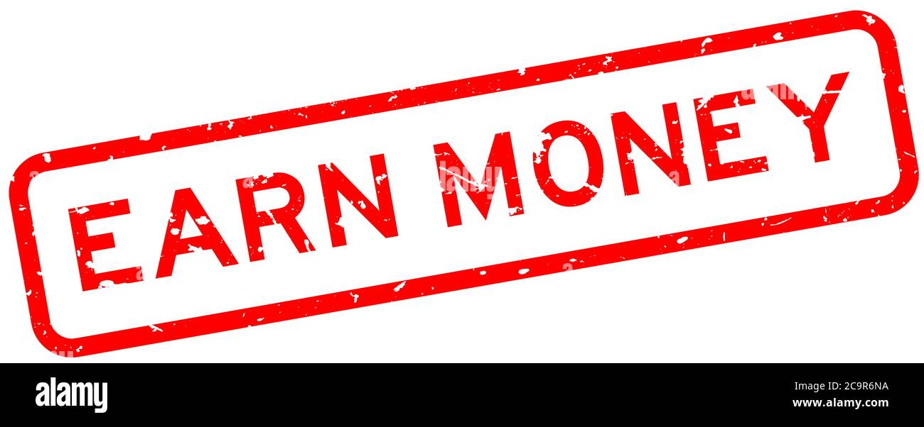 Grunge red earn money word square rubber seal stamp on white background ...