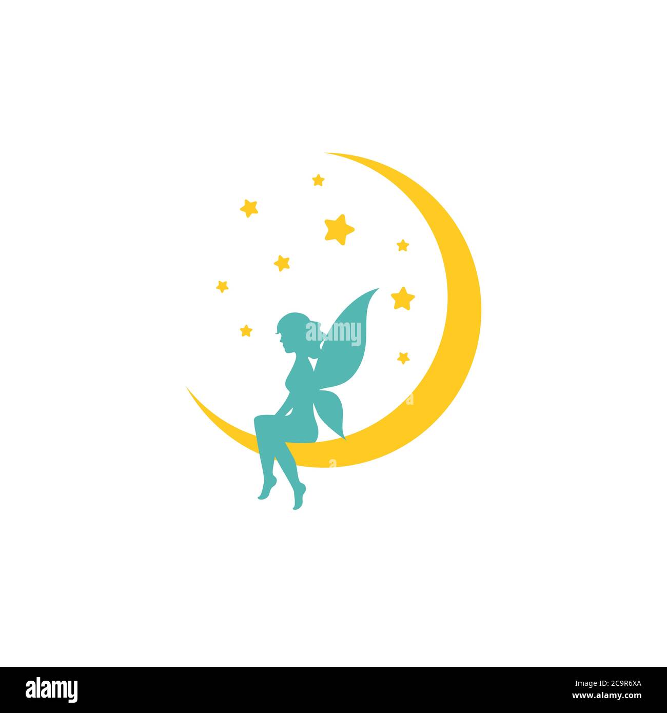 Gold Half Moon And Stars And Blue Fairy Magic Fantasy Isolated On