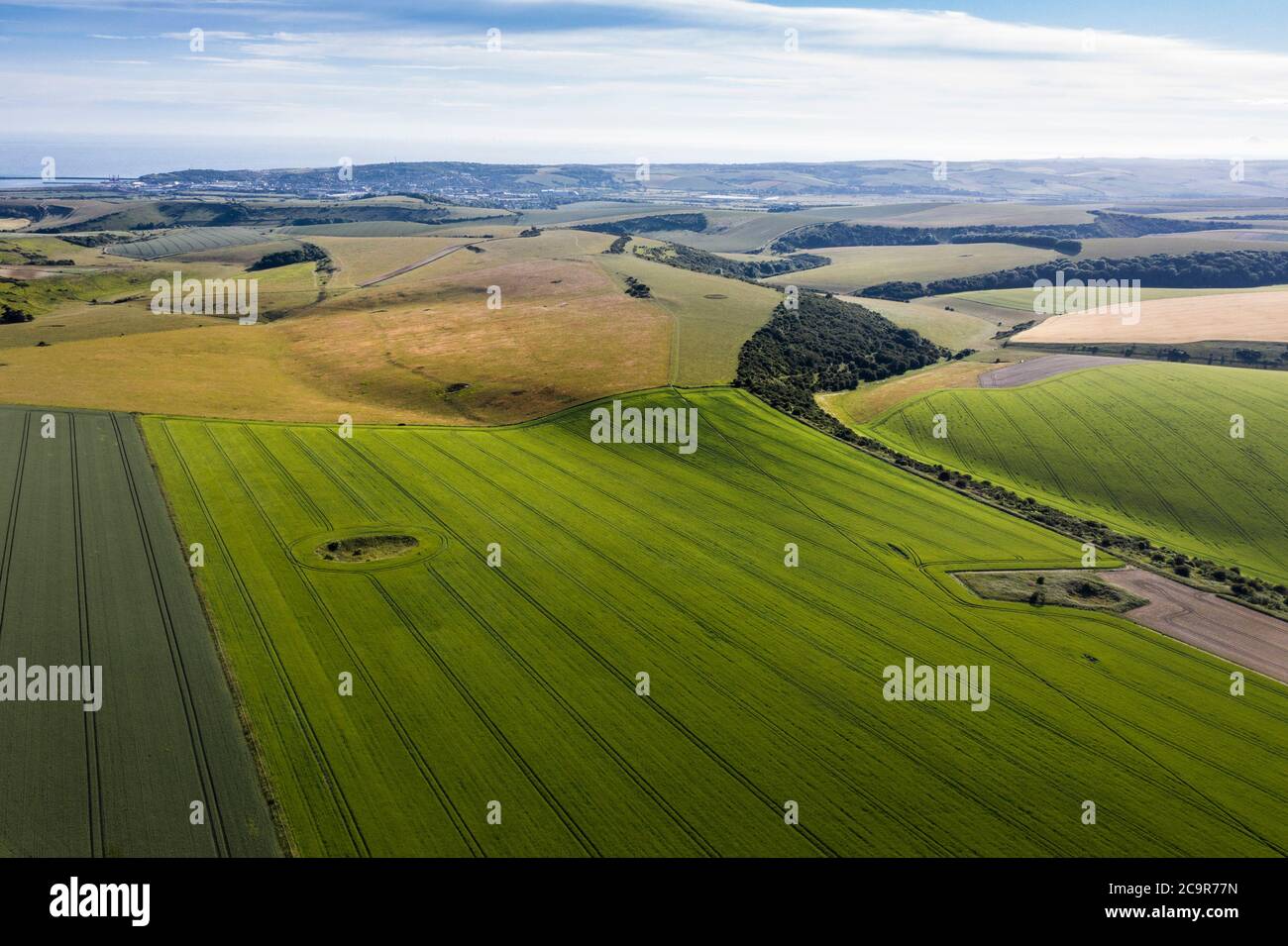 Beautiful high flying drone landscape image of rolling hills in English ...