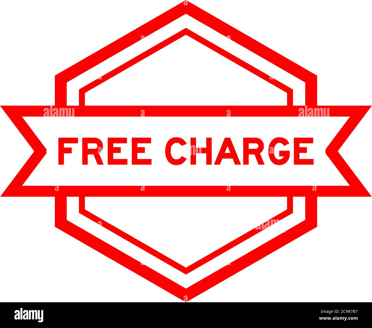 Hexagon vintage label banner in red color with word free charge on ...
