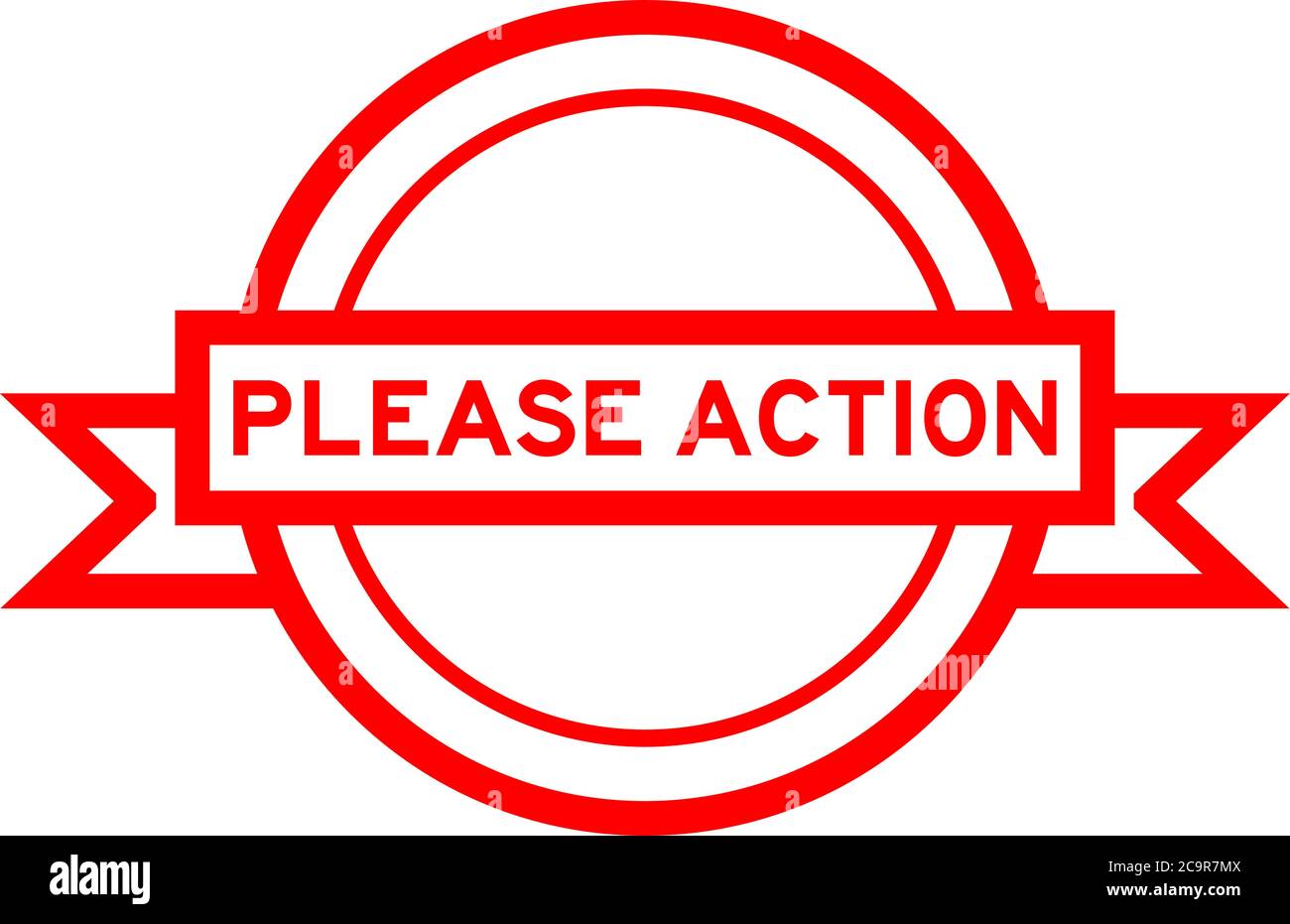 Vintage red color round label banner with word please action on white ...