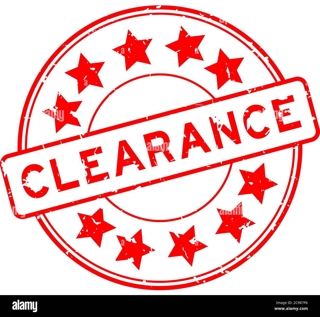 Grunge red clearance word with star icon round rubber seal stamp on ...