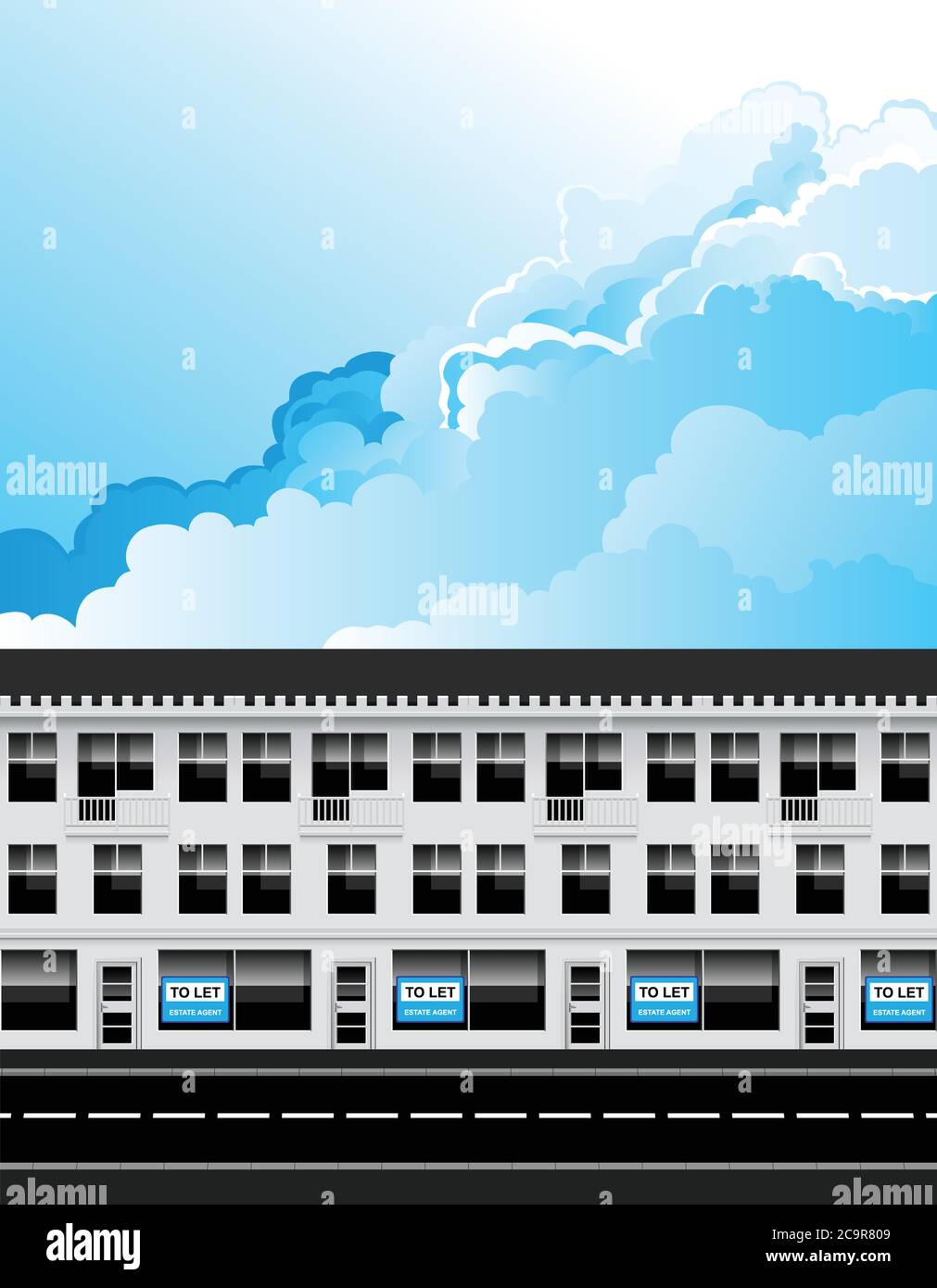 Deserted high street with to let signs in vacant retail shop windows ...