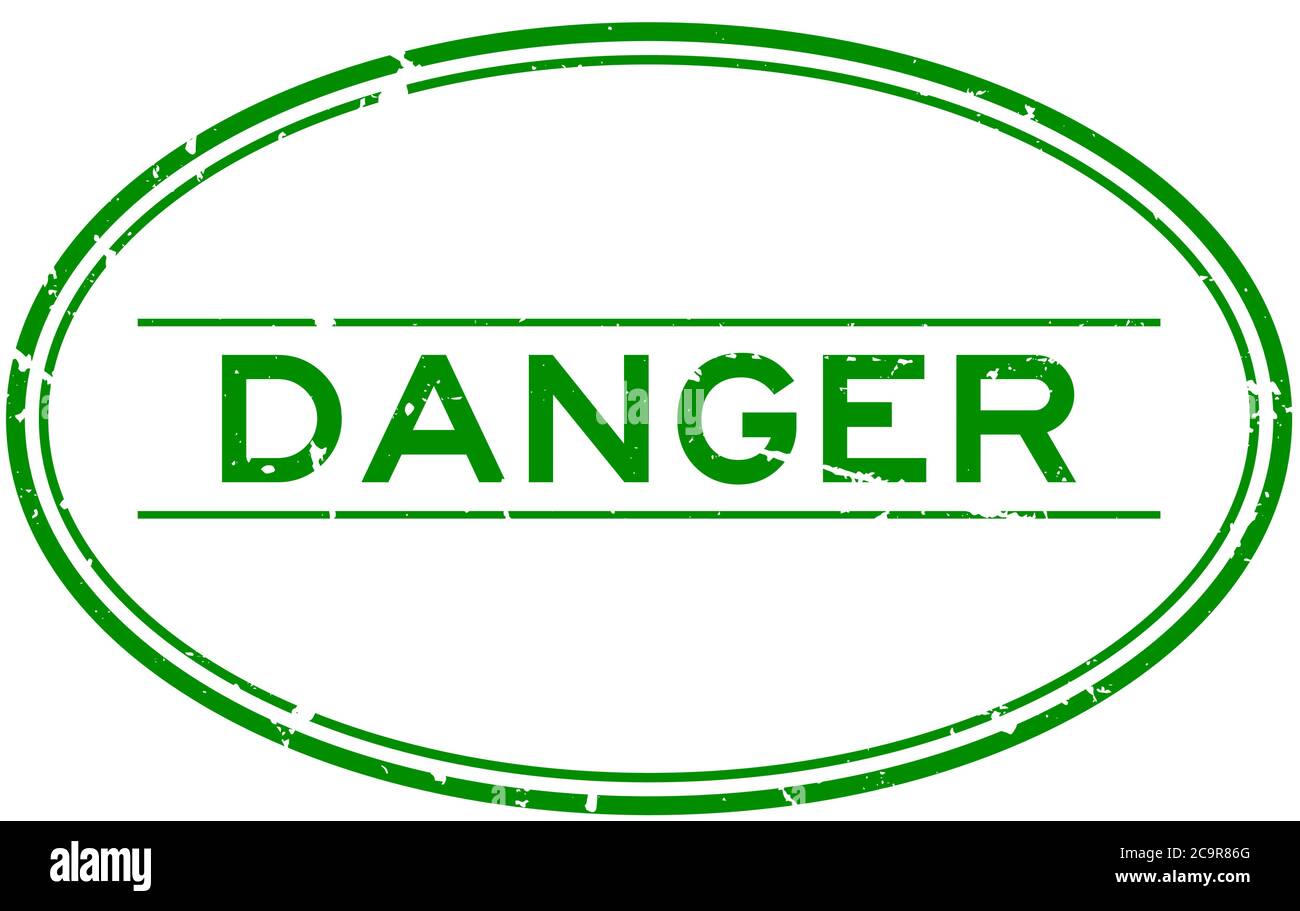 Grunge green danger word oval rubber seal stamp on white background ...