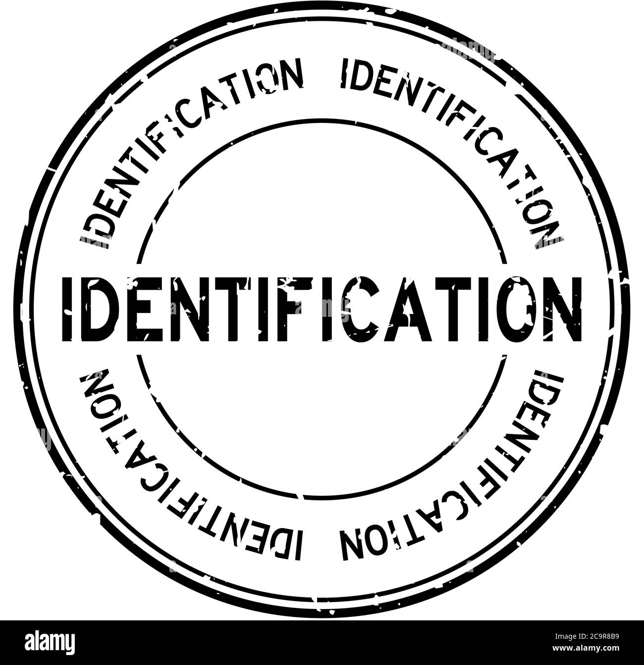 Grunge black identification word round rubber seal stamp on white ...