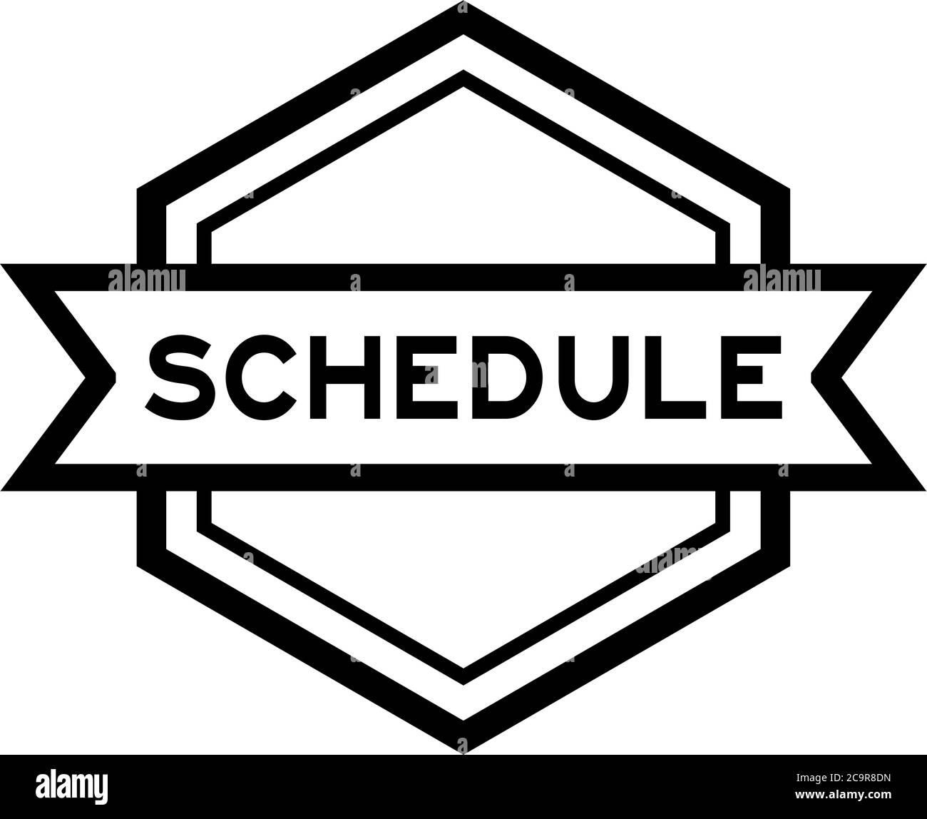 Hexagon black vintage label banner in color with word schedule on white ...