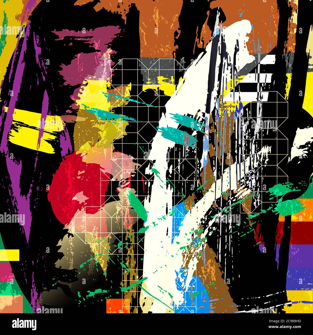 abstract background composition, with strokes, splashes and geometric ...