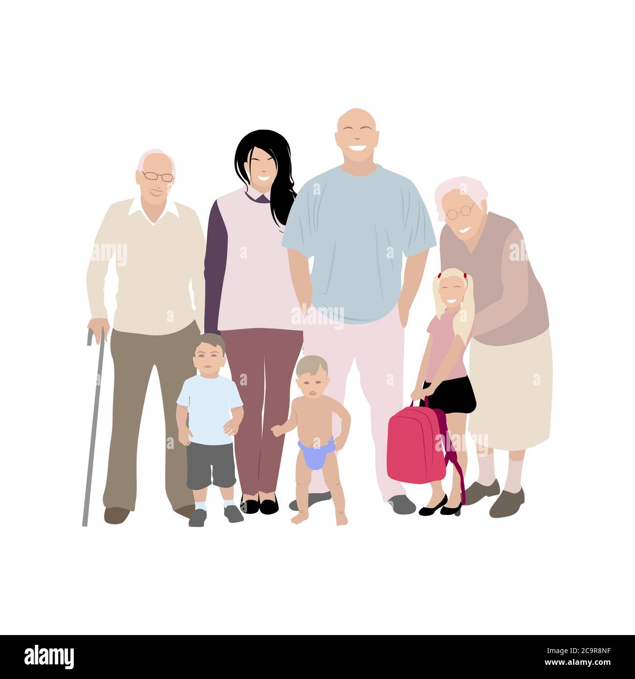 Happy family mother father children and grandparents. Mother and father ...