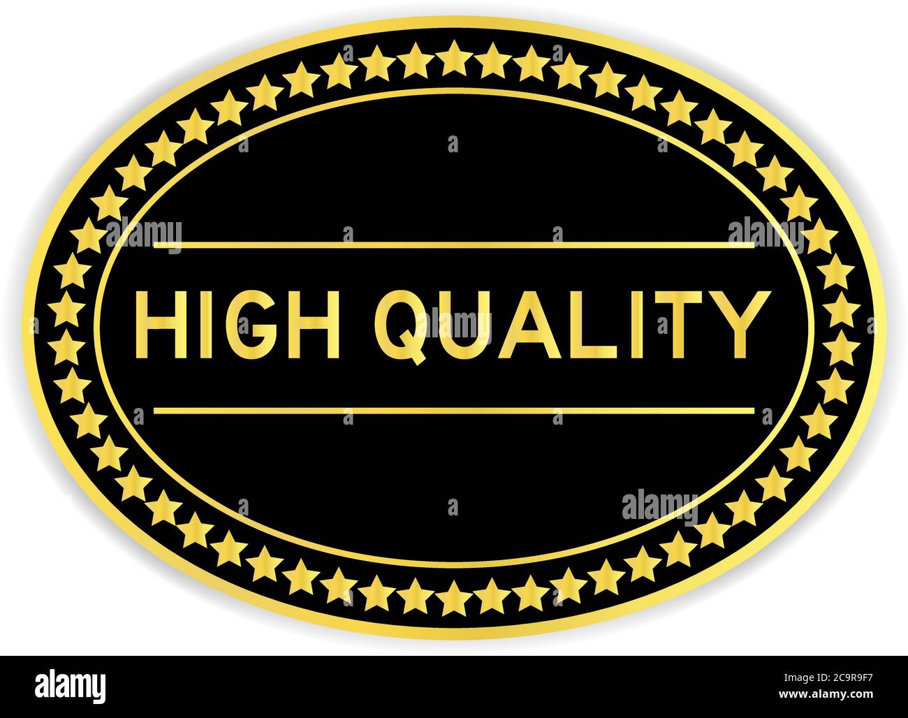 Black and gold color sticker with word high quality on white background ...