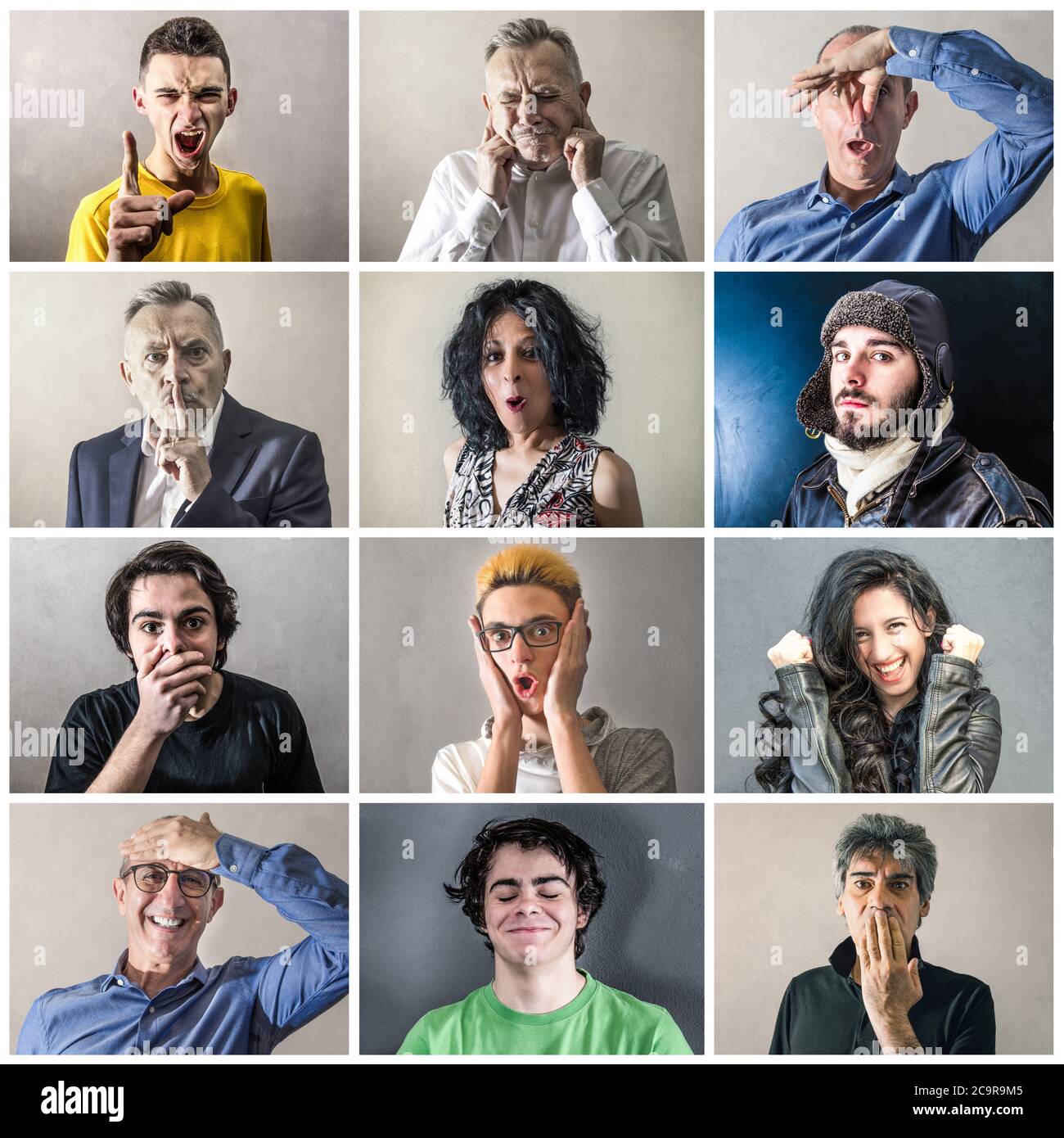 a crazy group of expressions Stock Photo - Alamy