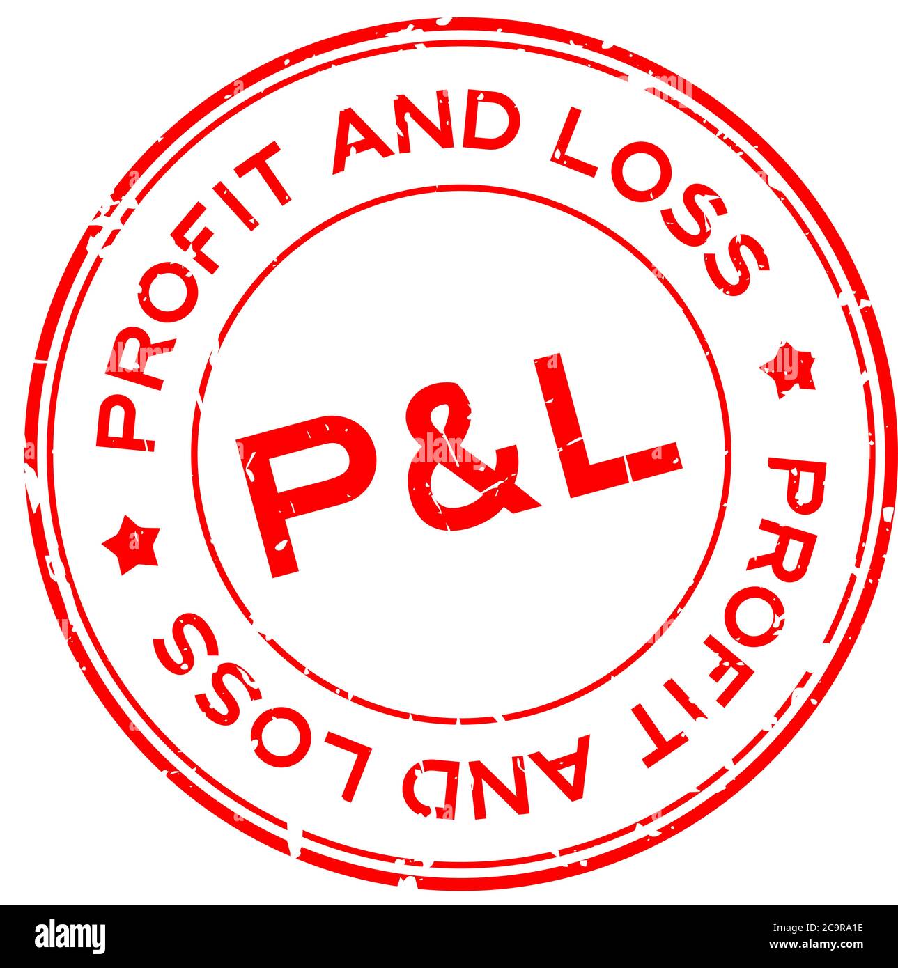 Grunge red P&L (abbreviation of profit and loss) word round rubber seal ...