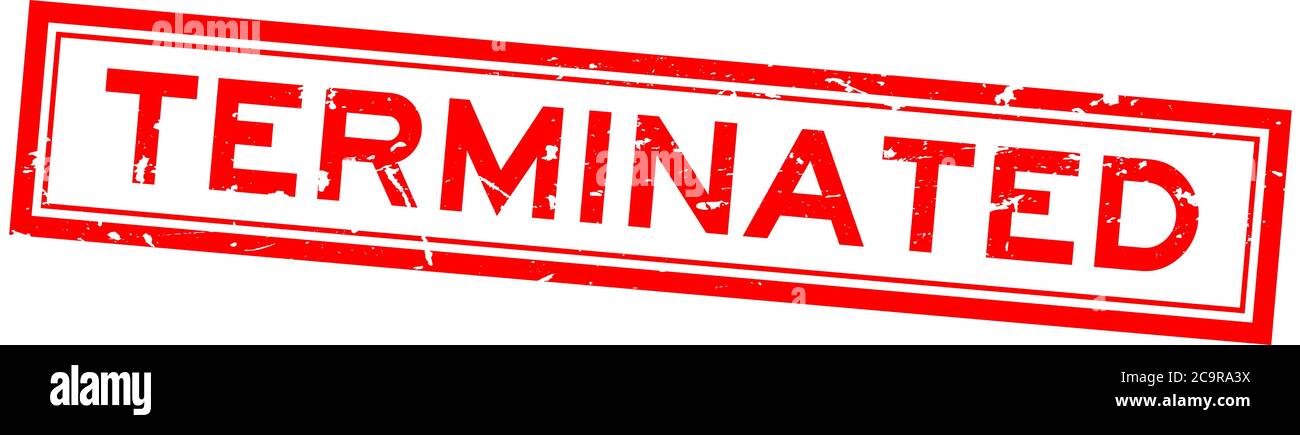 Grunge red terminated word square rubber seal stamp on white background ...