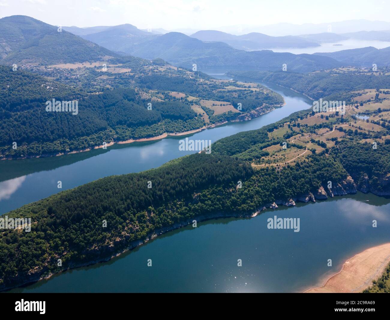 Aerial view of Arda River meanders and Kardzhali Reservoir, Bulgaria ...