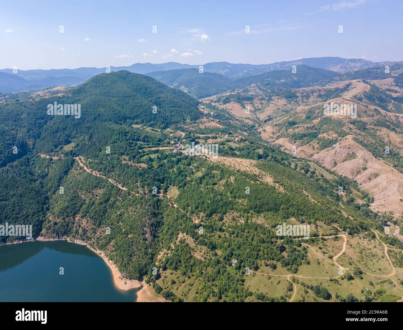 Aerial view of Arda River meanders and Kardzhali Reservoir, Bulgaria ...
