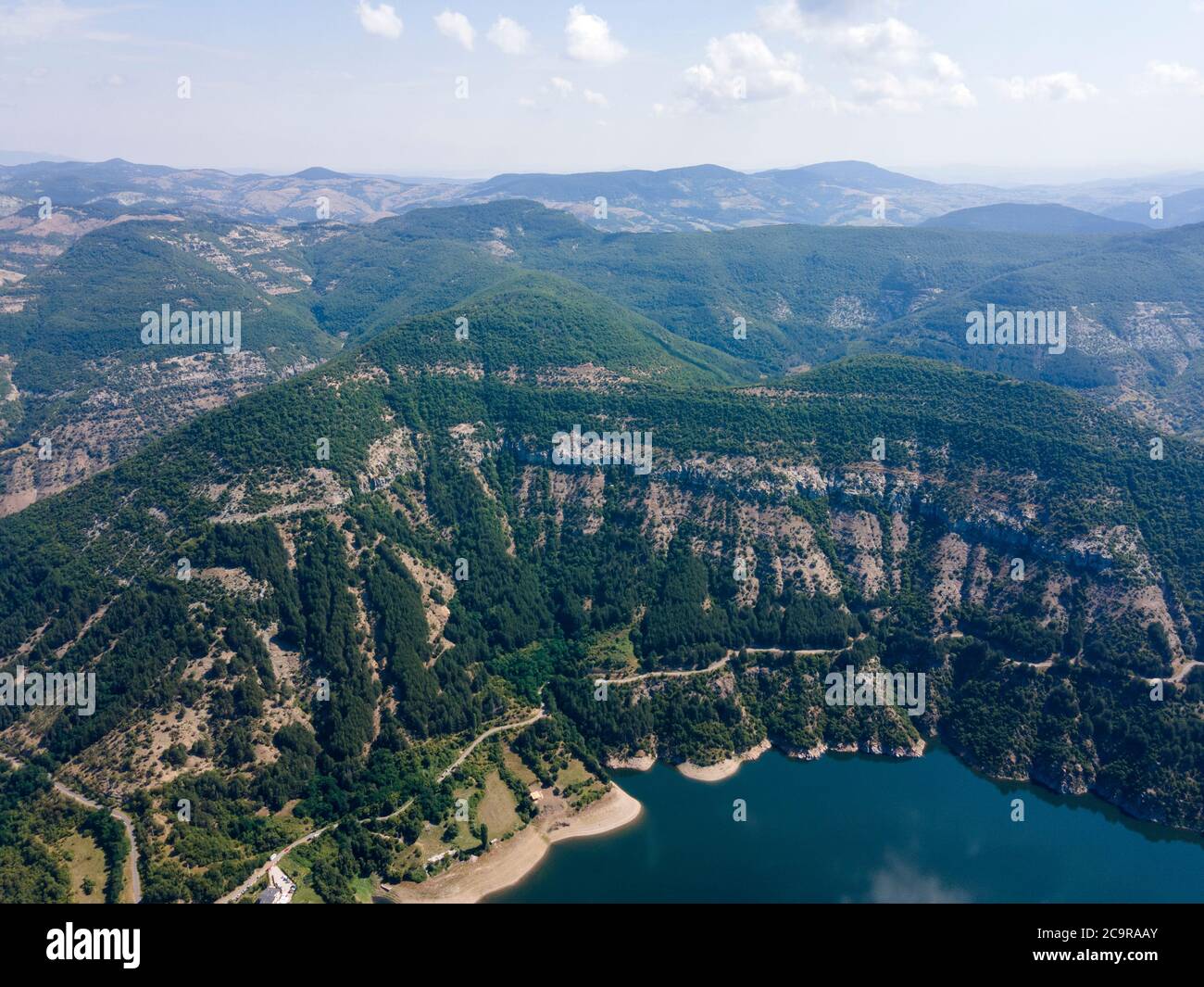 Aerial view of Arda River meanders and Kardzhali Reservoir, Bulgaria ...