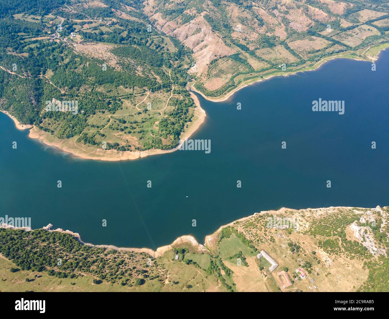 Aerial view of Arda River meanders and Kardzhali Reservoir, Bulgaria ...