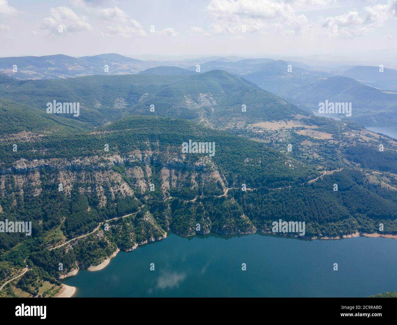 Aerial view of Arda River meanders and Kardzhali Reservoir, Bulgaria ...