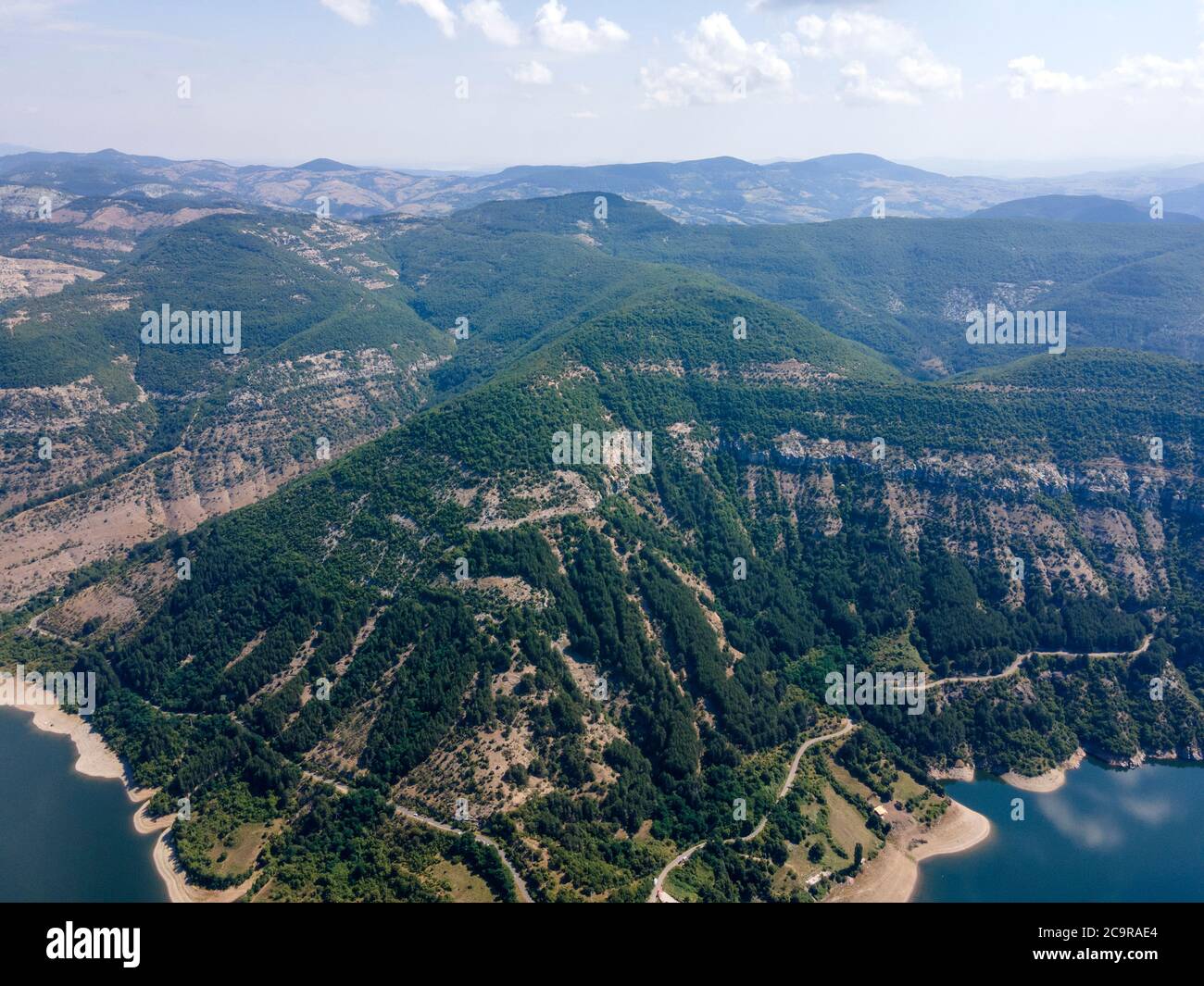 Aerial view of Arda River meanders and Kardzhali Reservoir, Bulgaria ...