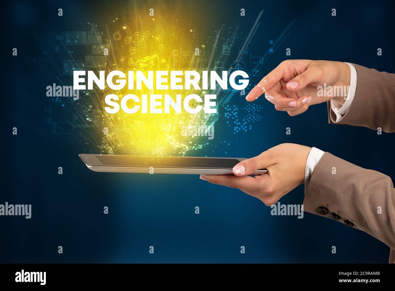 Close-up of a touchscreen with ENGINEERING SCIENCE inscription ...