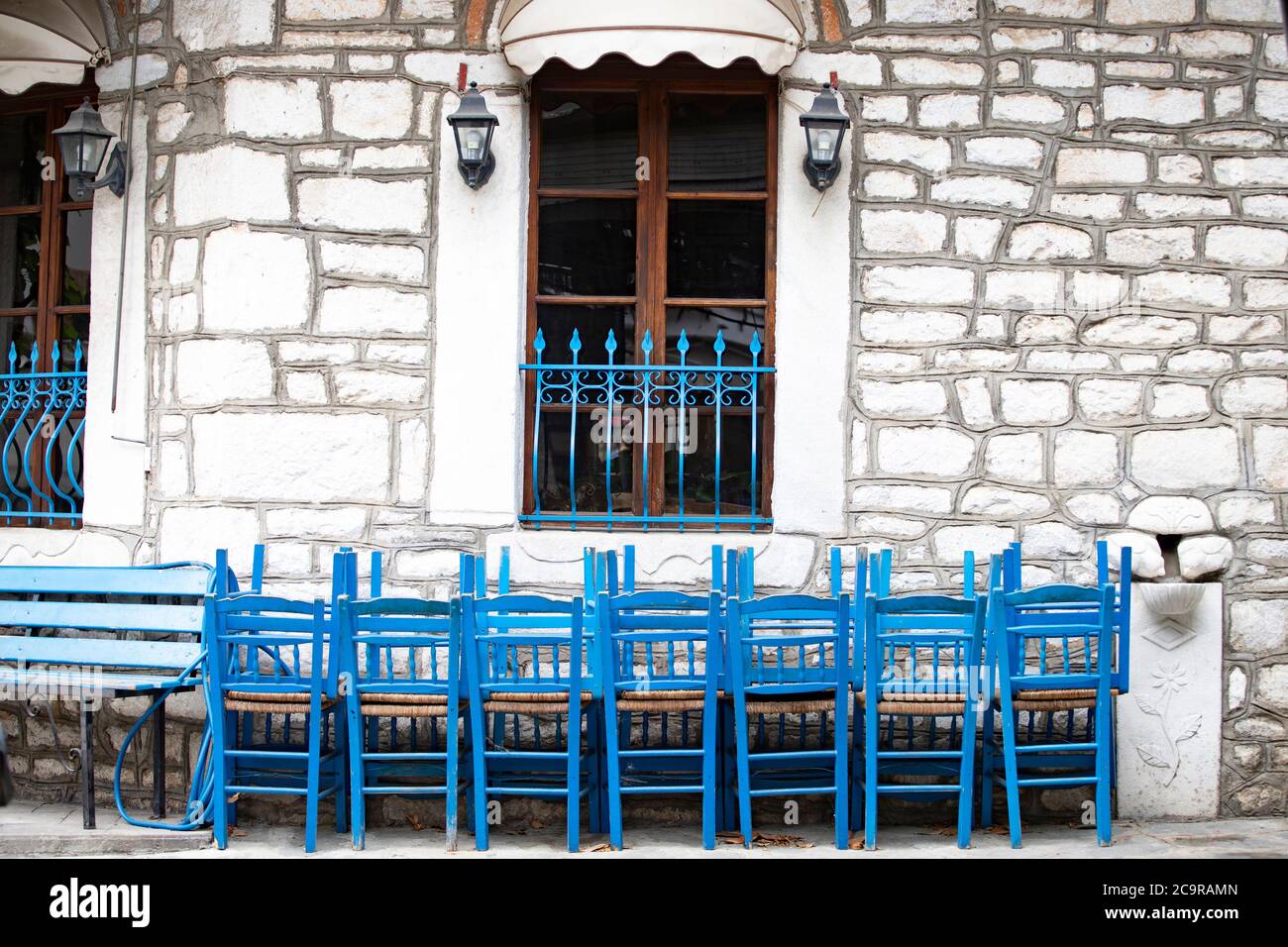 Greek style blue table chairs hi-res stock photography and images - Alamy