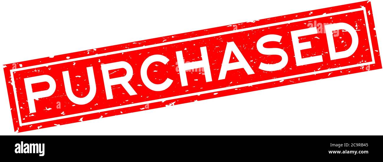 Grunge red purchased word square rubber seal stamp on white background ...