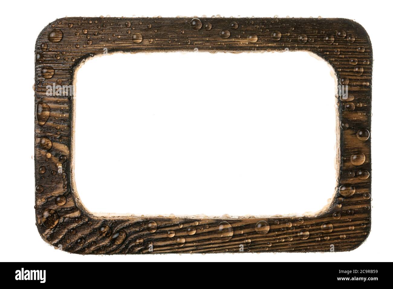 Wooden frame with dew drops. Isolated on white background Stock Photo ...