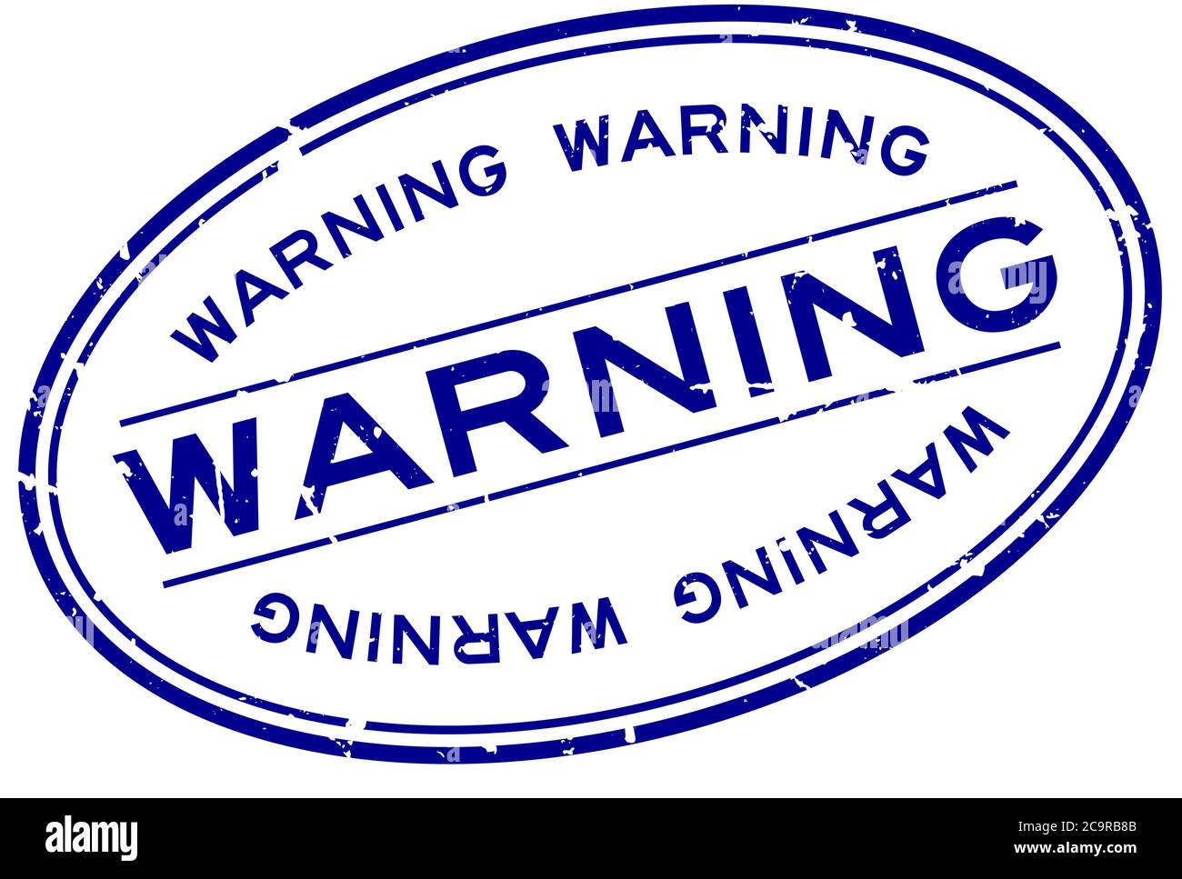 Grunge blue warning word oval rubber seal stamp on white background ...