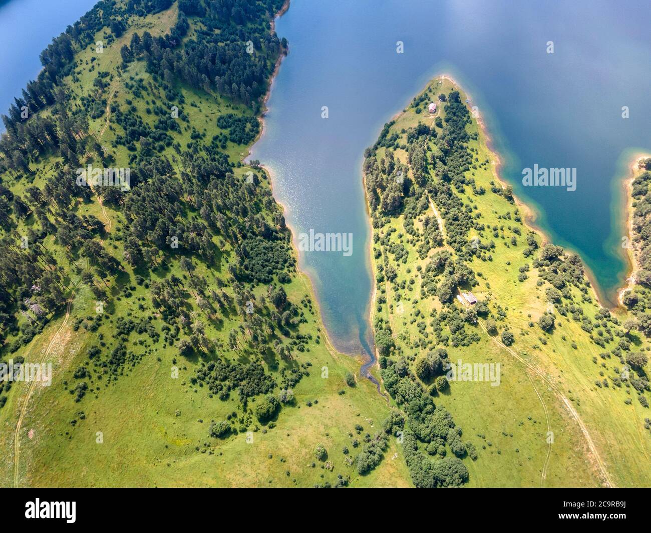 Aerial view of Dospat Reservoir, Smolyan Region, Bulgaria Stock Photo ...