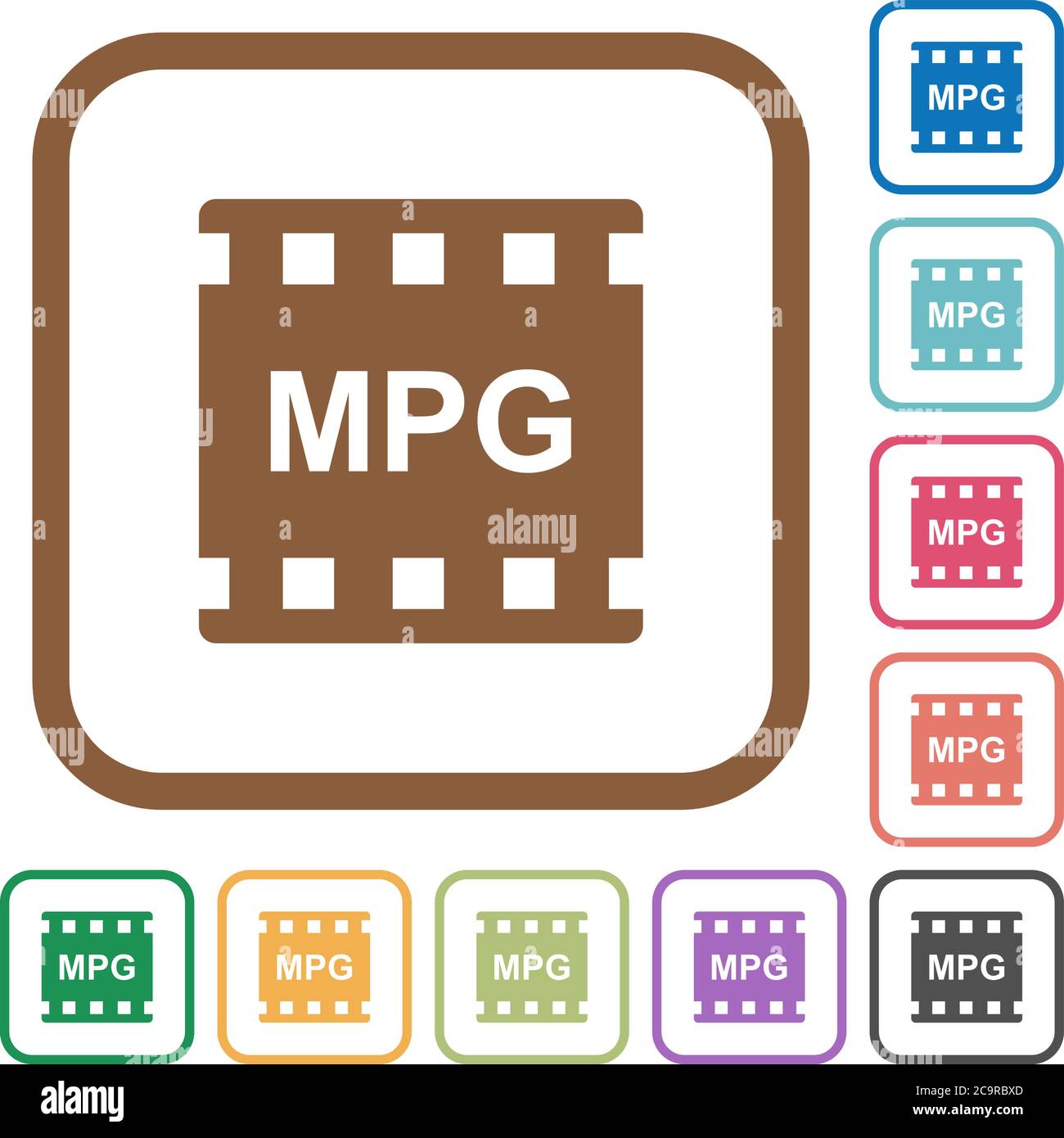 MPG movie format simple icons in color rounded square frames on white ...