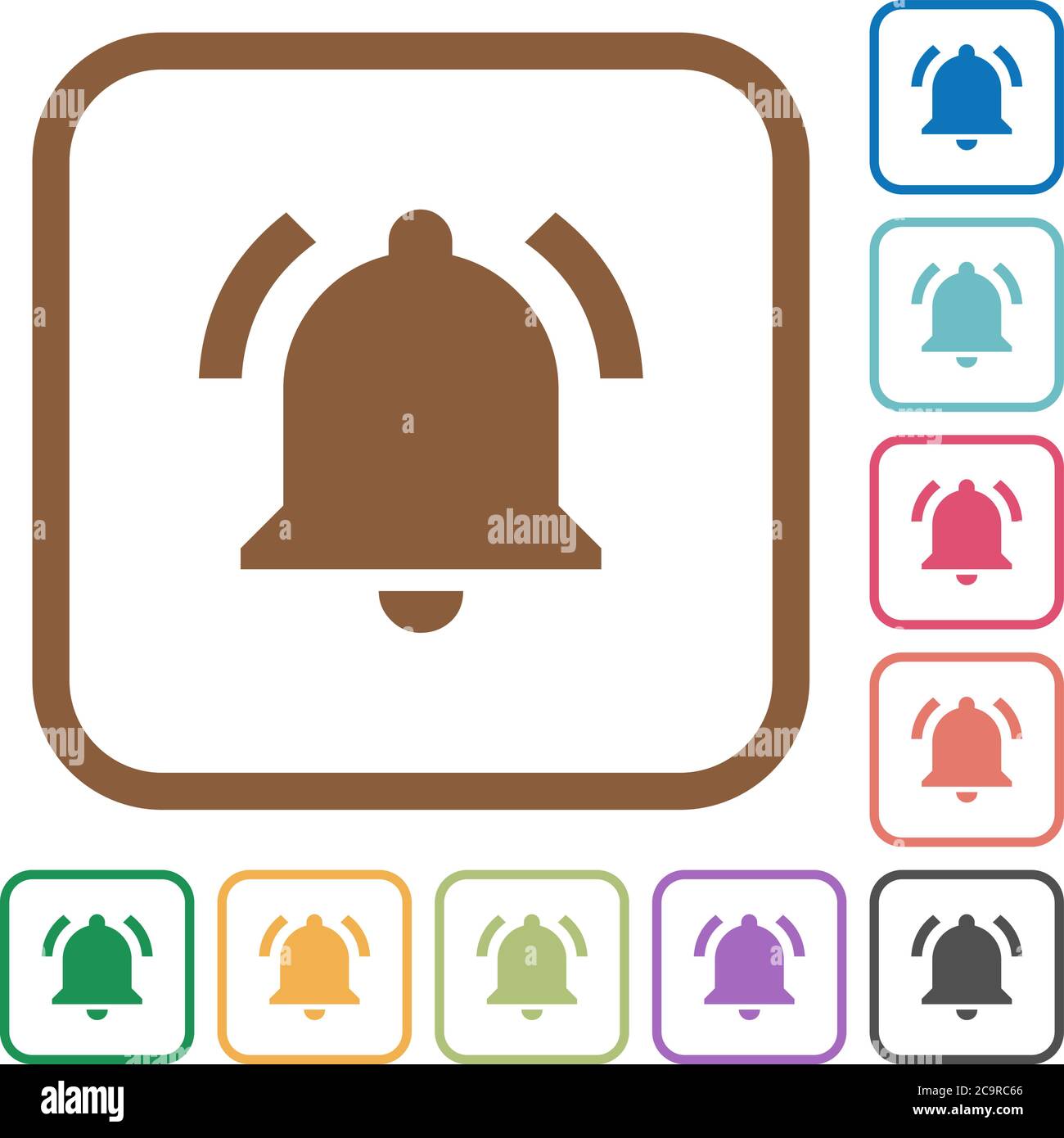 Active notification simple icons in color rounded square frames on ...