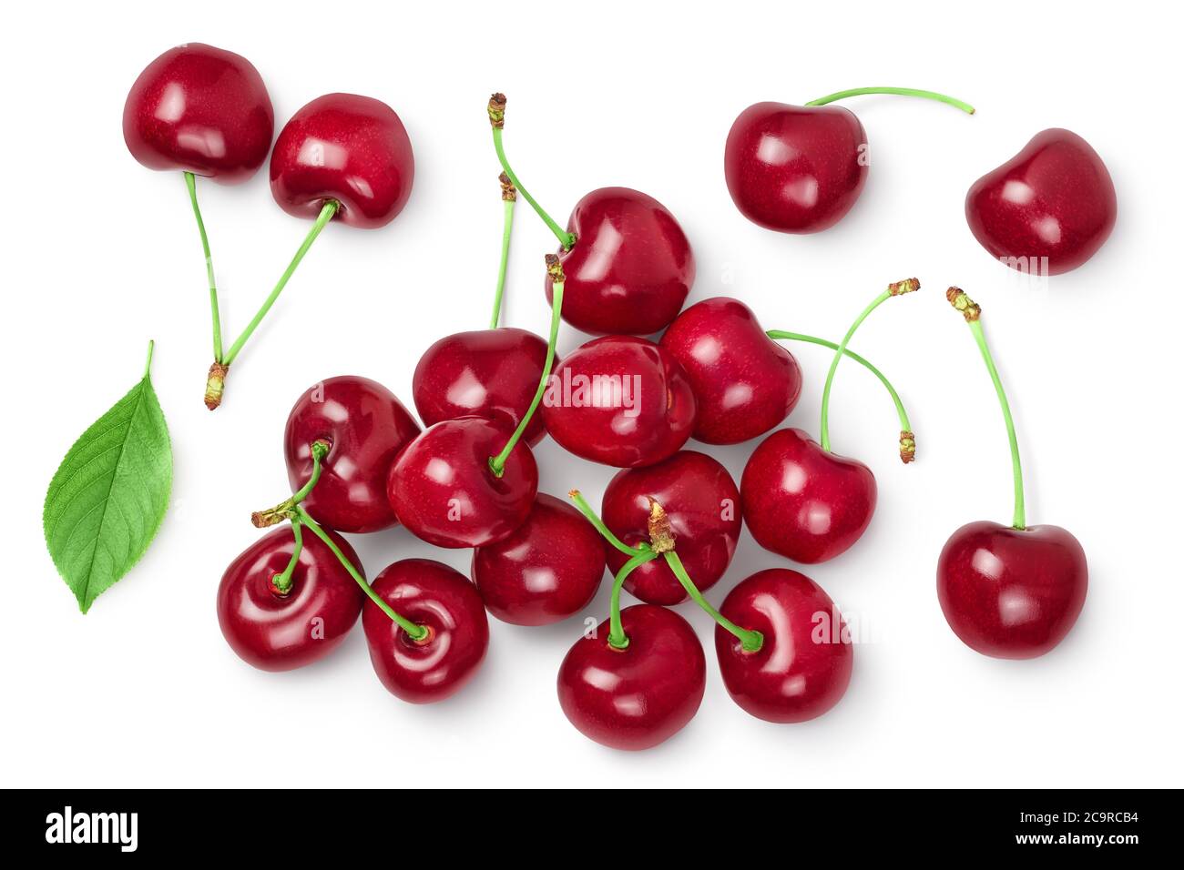 red sweet cherry isolated on white background with clipping path . Top ...