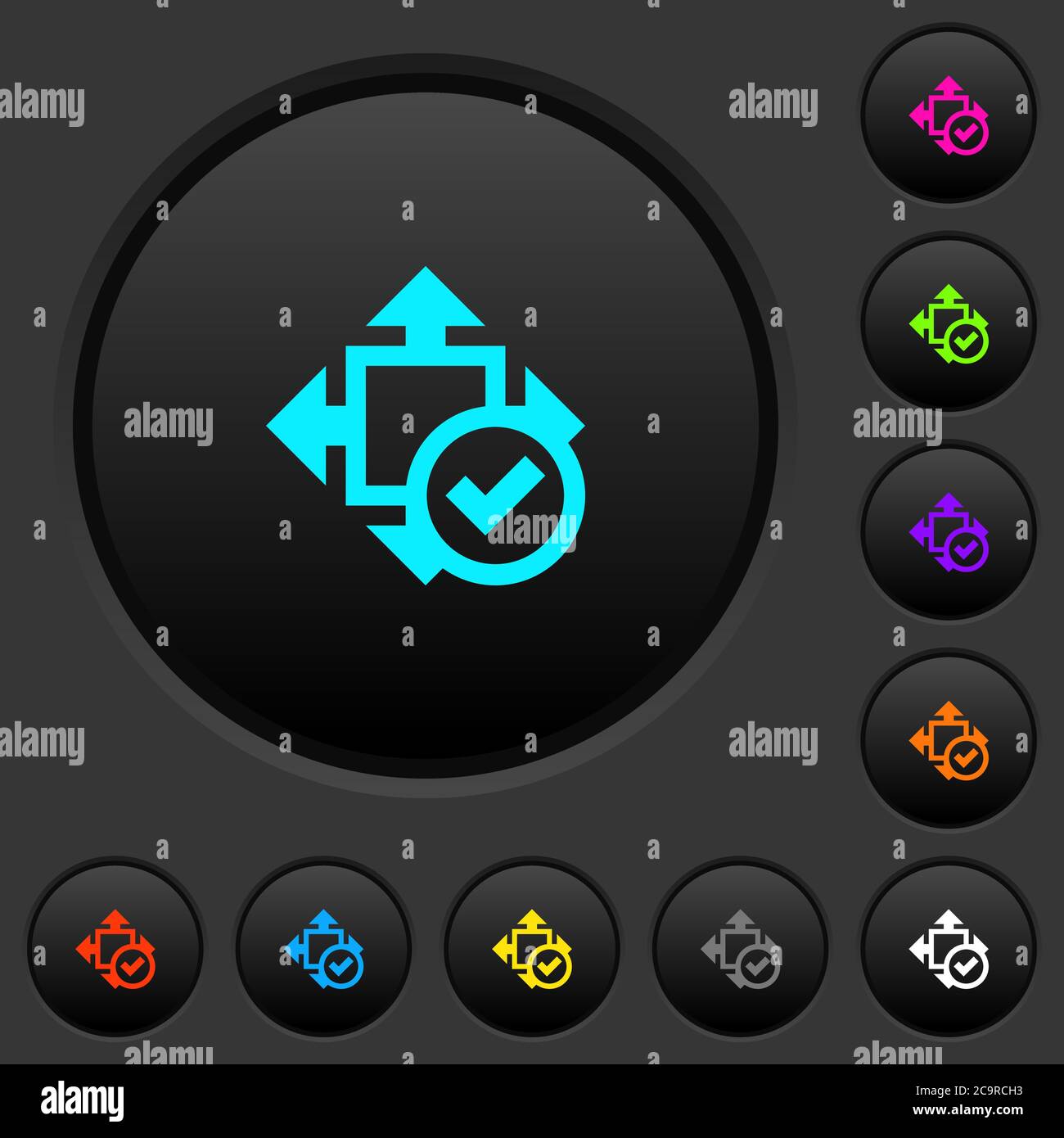 Accept size dark push buttons with vivid color icons on dark grey ...