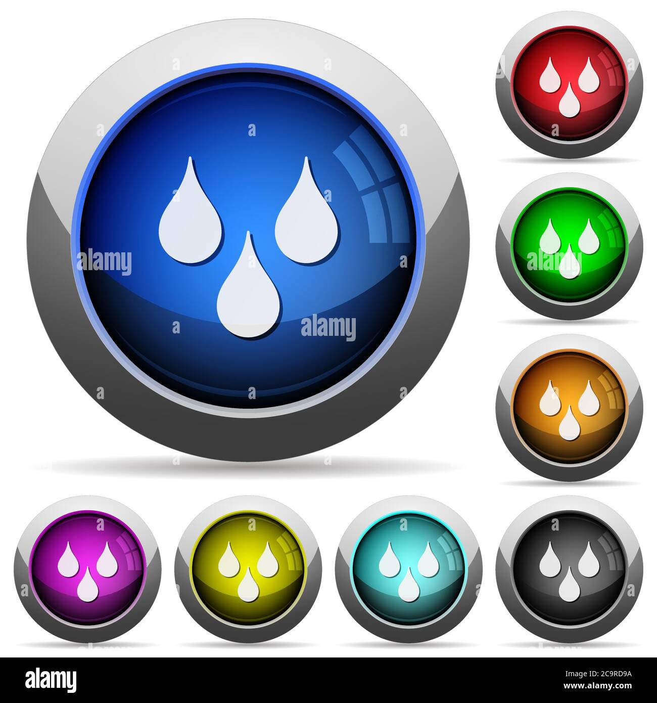 Water drops icons in round glossy buttons with steel frames Stock ...
