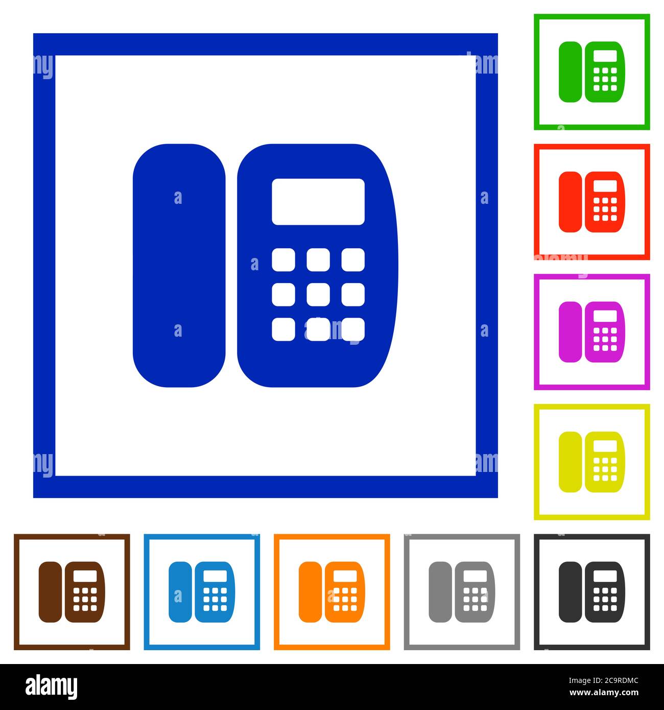 Office phone flat color icons in square frames on white background ...