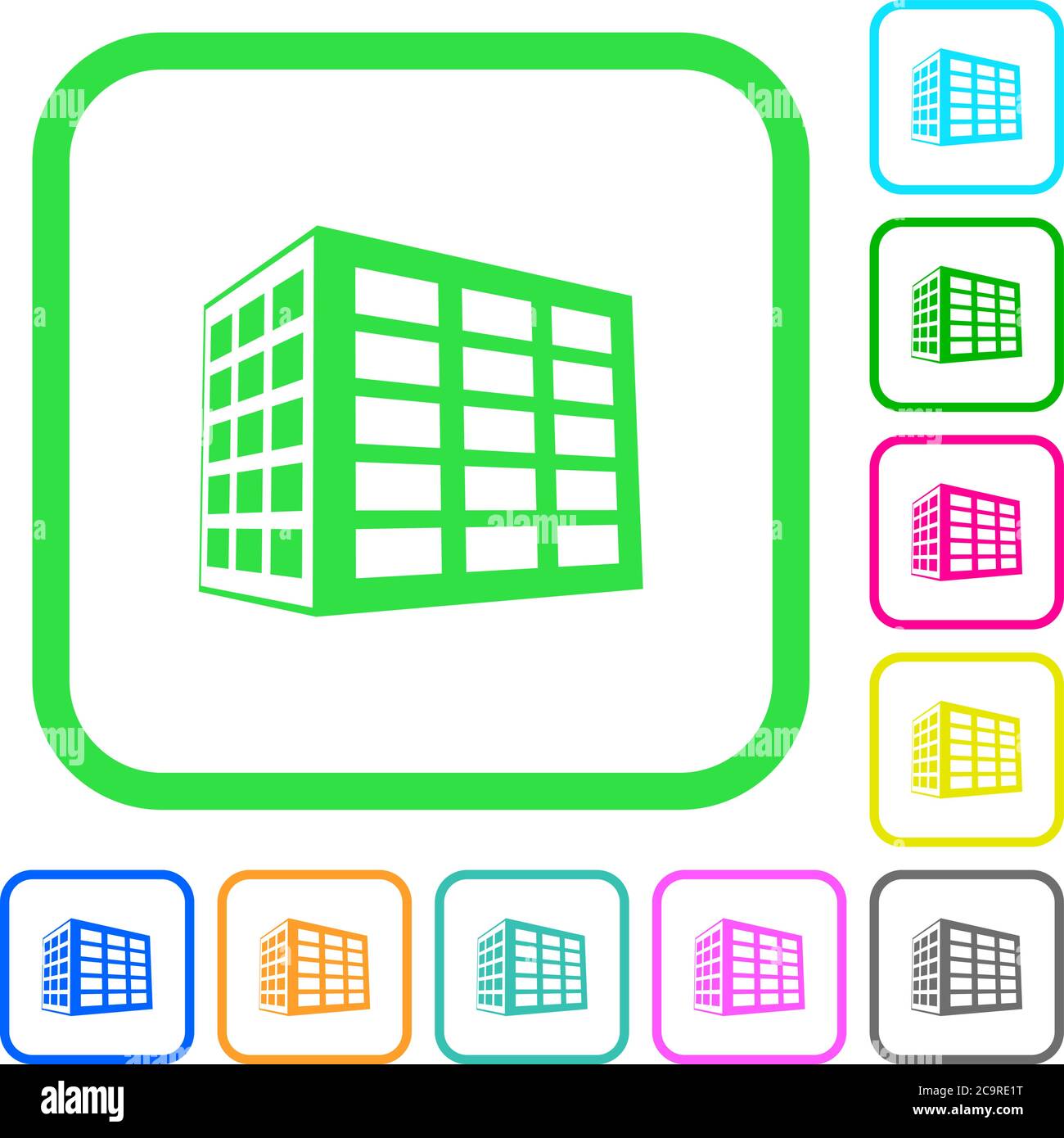Office block vivid colored flat icons in curved borders on white ...