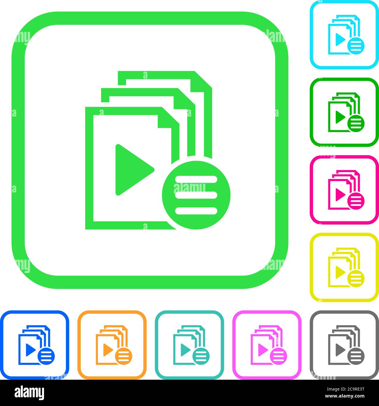 Playlist options vivid colored flat icons in curved borders on white ...