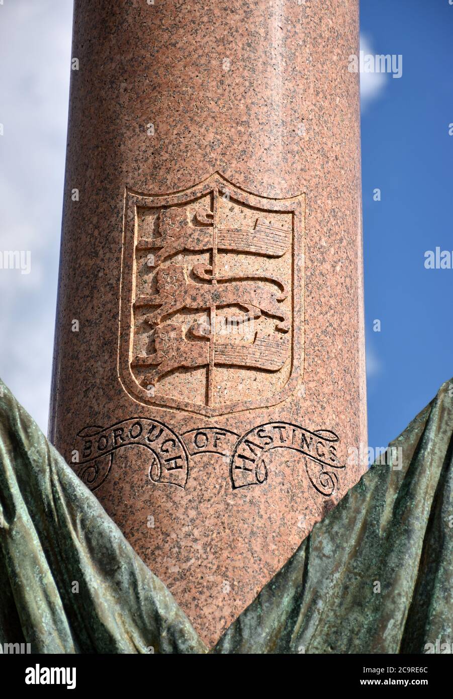 A view of the Hastings coat of arms on the Boer War Memorial, for the ...