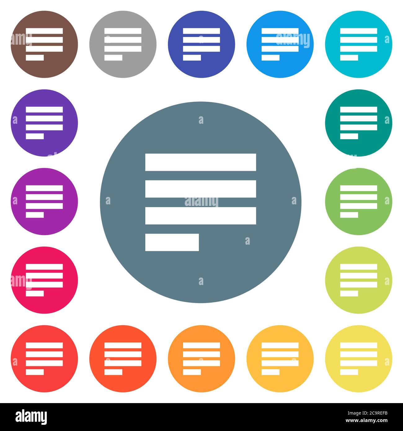 Text align justify last row left flat white icons on round color ...