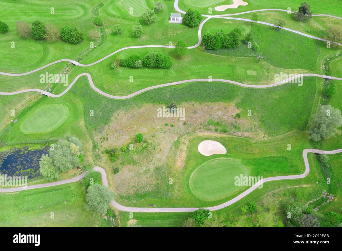 Aerial view of the green grass of the golf course Stock Photo - Alamy