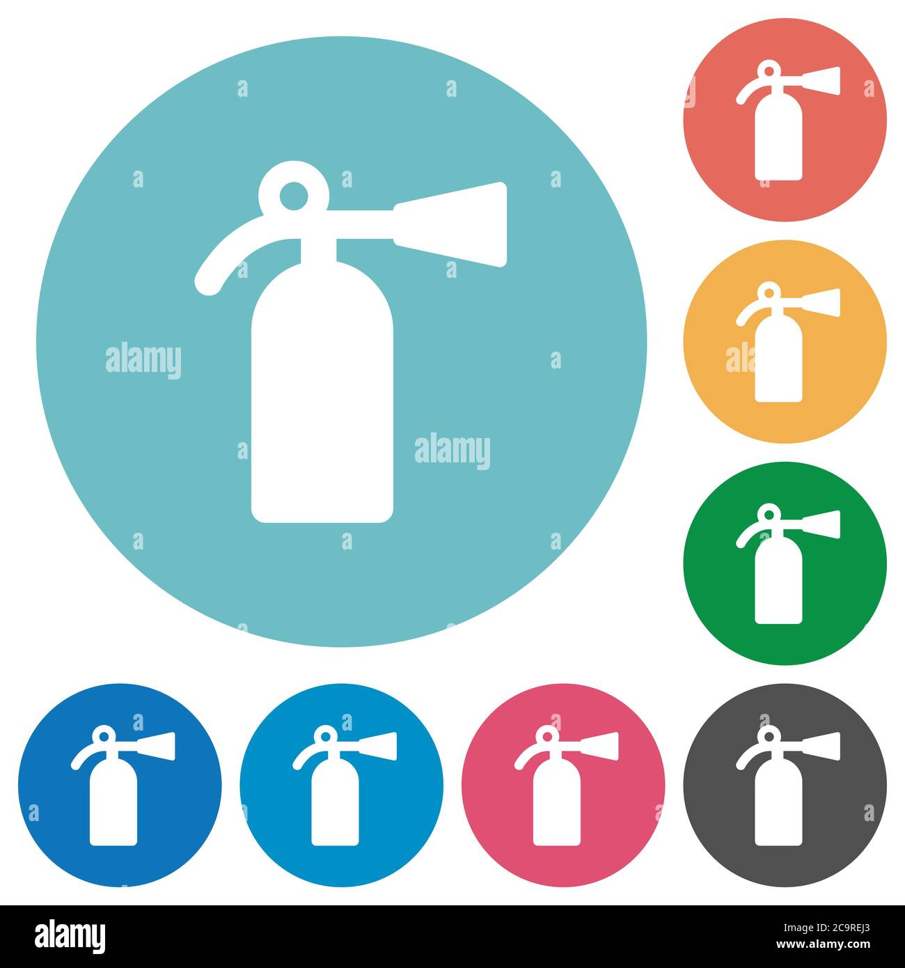 Fire extinguisher flat white icons on round color backgrounds Stock ...