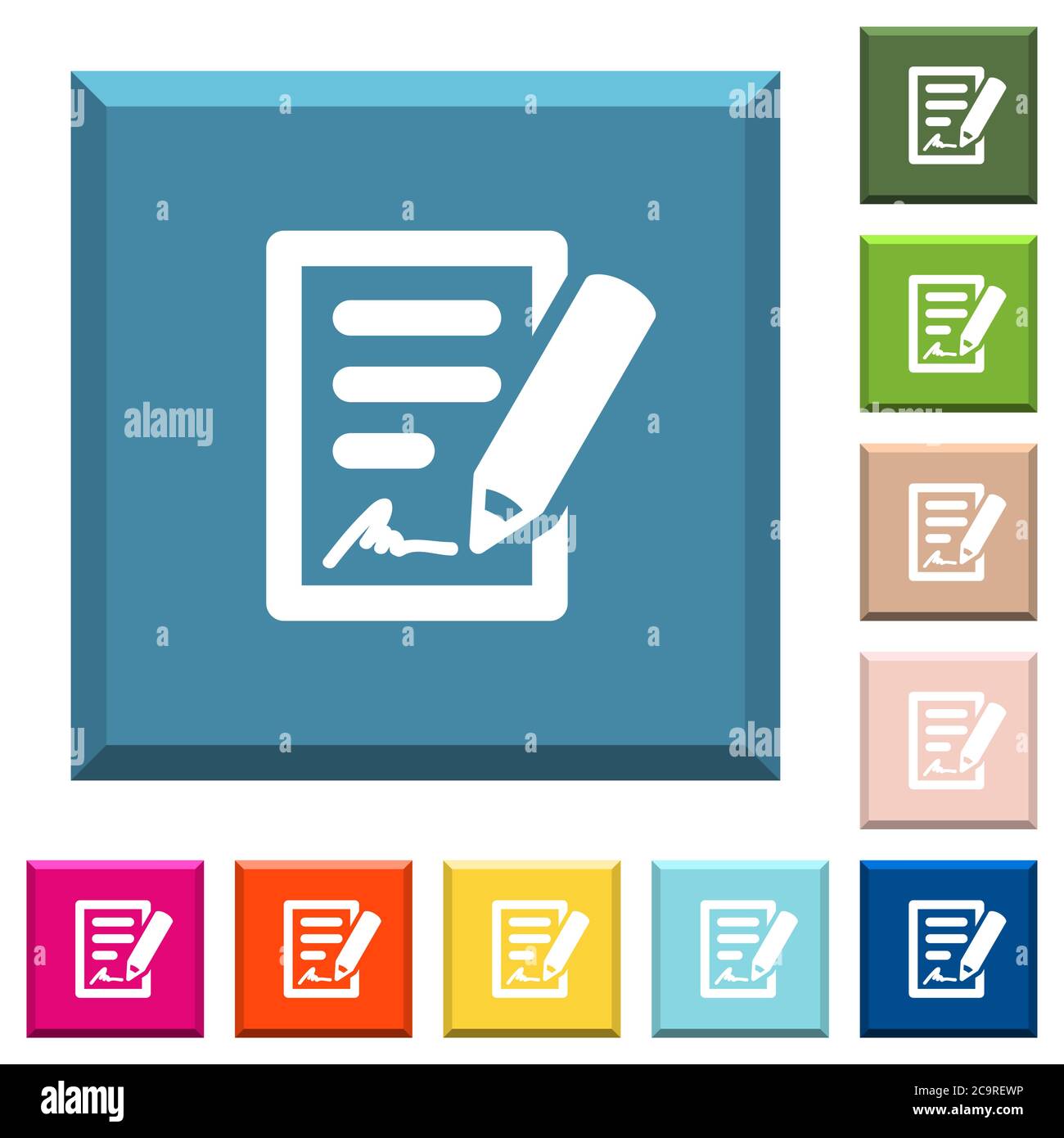 Signing contract white icons on edged square buttons in various trendy ...