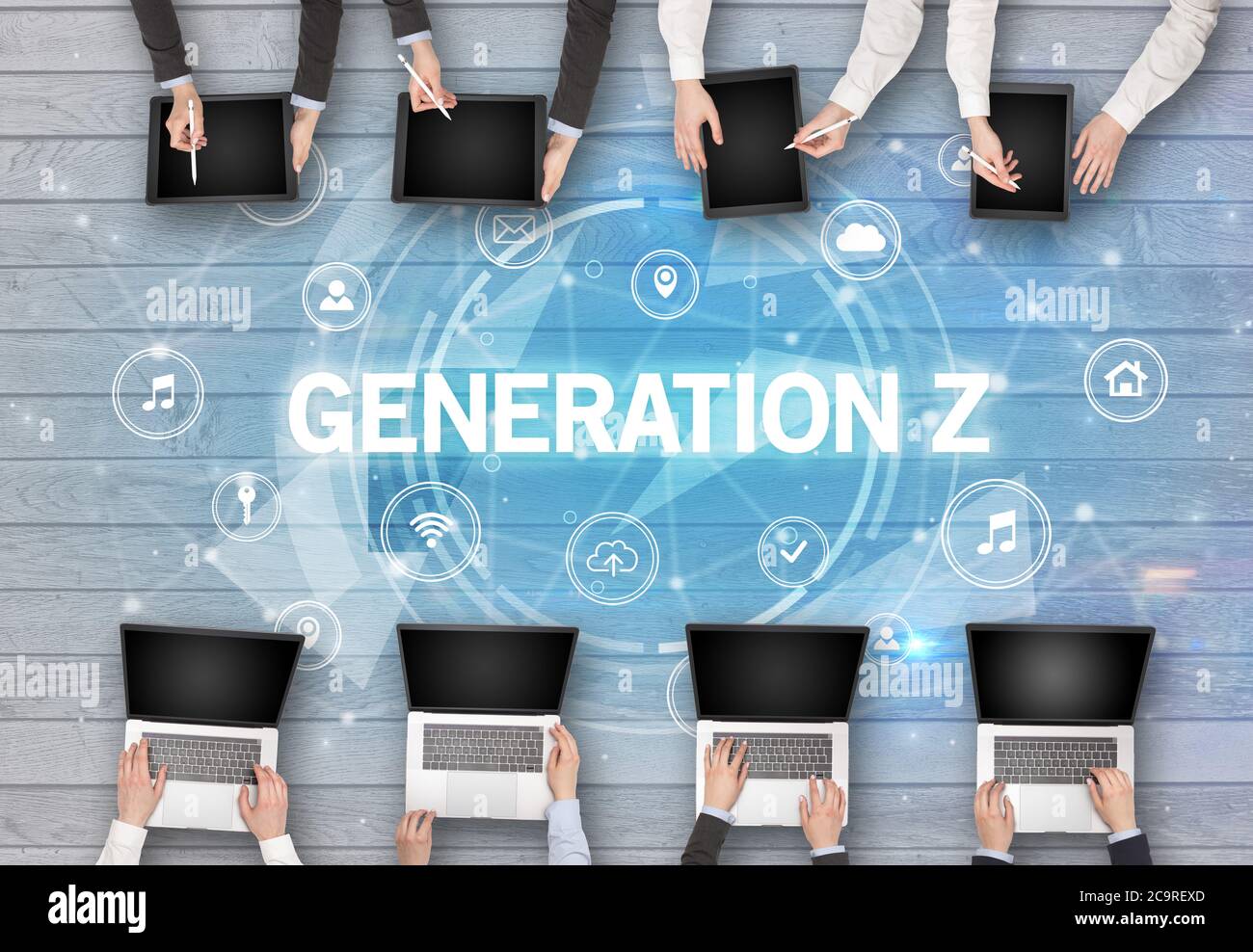 Group of people having a meeting with GENERATION Z insciption, social ...