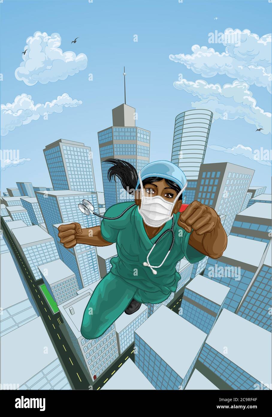 Doctor Nurse Scrubs Superhero Flying Super Hero Stock Vector Image ...