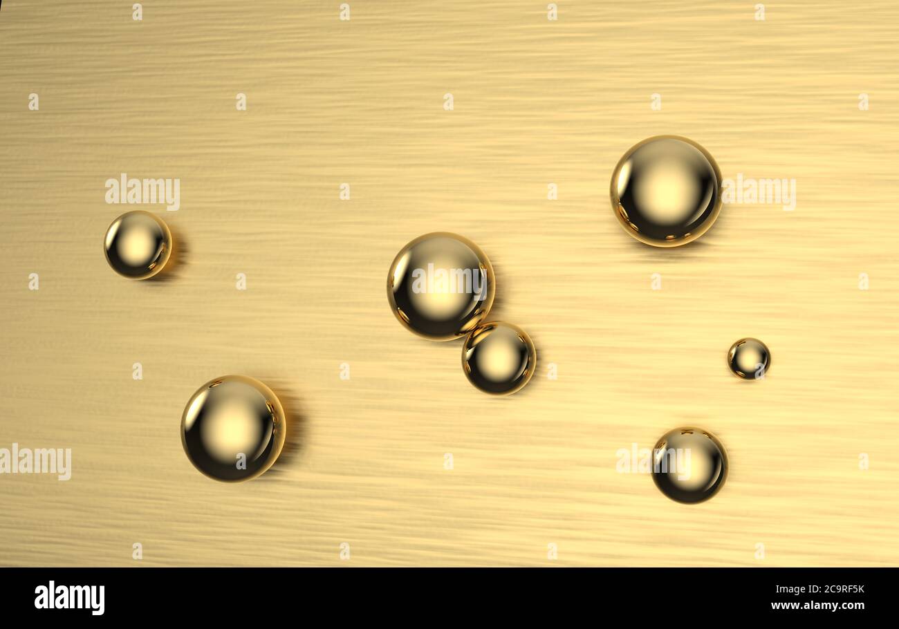 abstract brushed golden background with glossy golden drops 3d ...