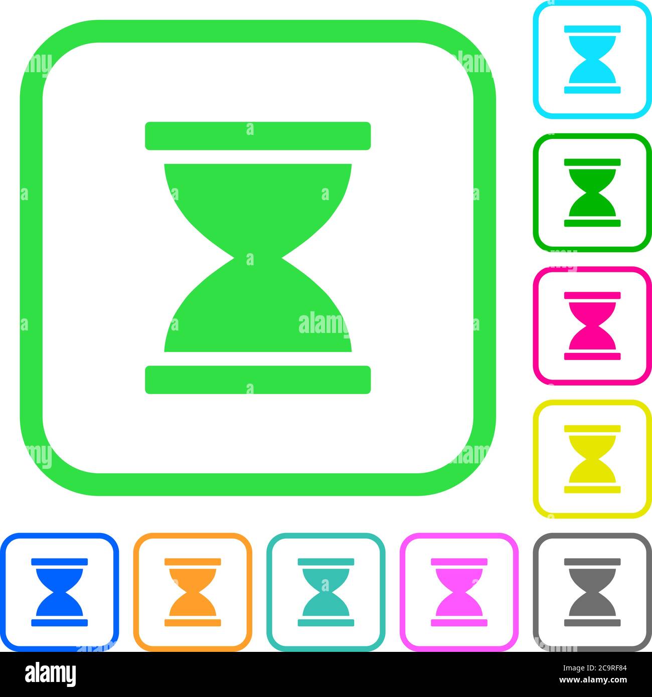 Hourglass vivid colored flat icons in curved borders on white ...
