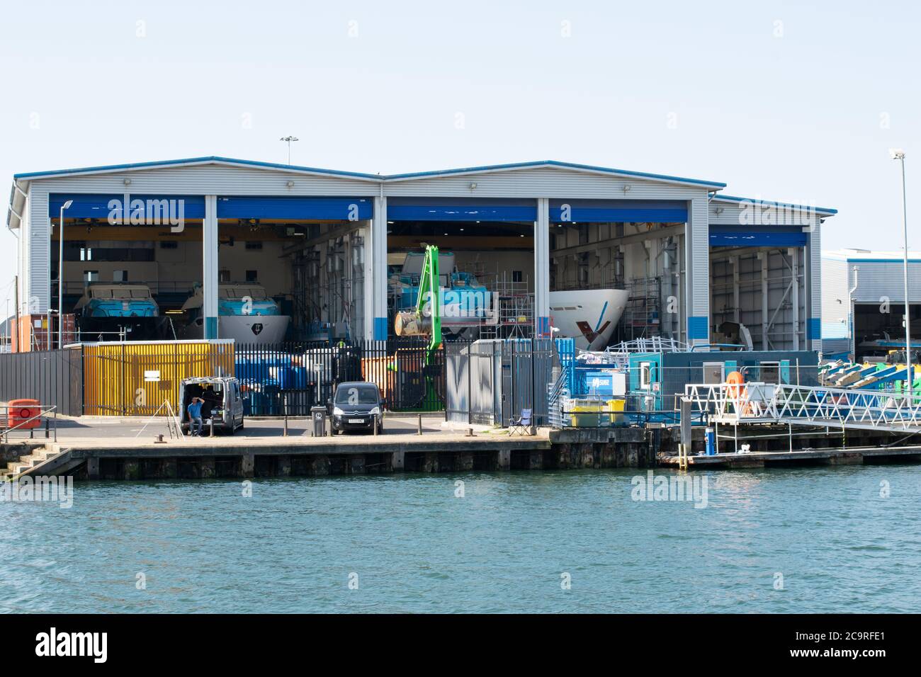 Sunseeker shipyard Poole, Dorset. UK. Manufacturing under cover on the ...