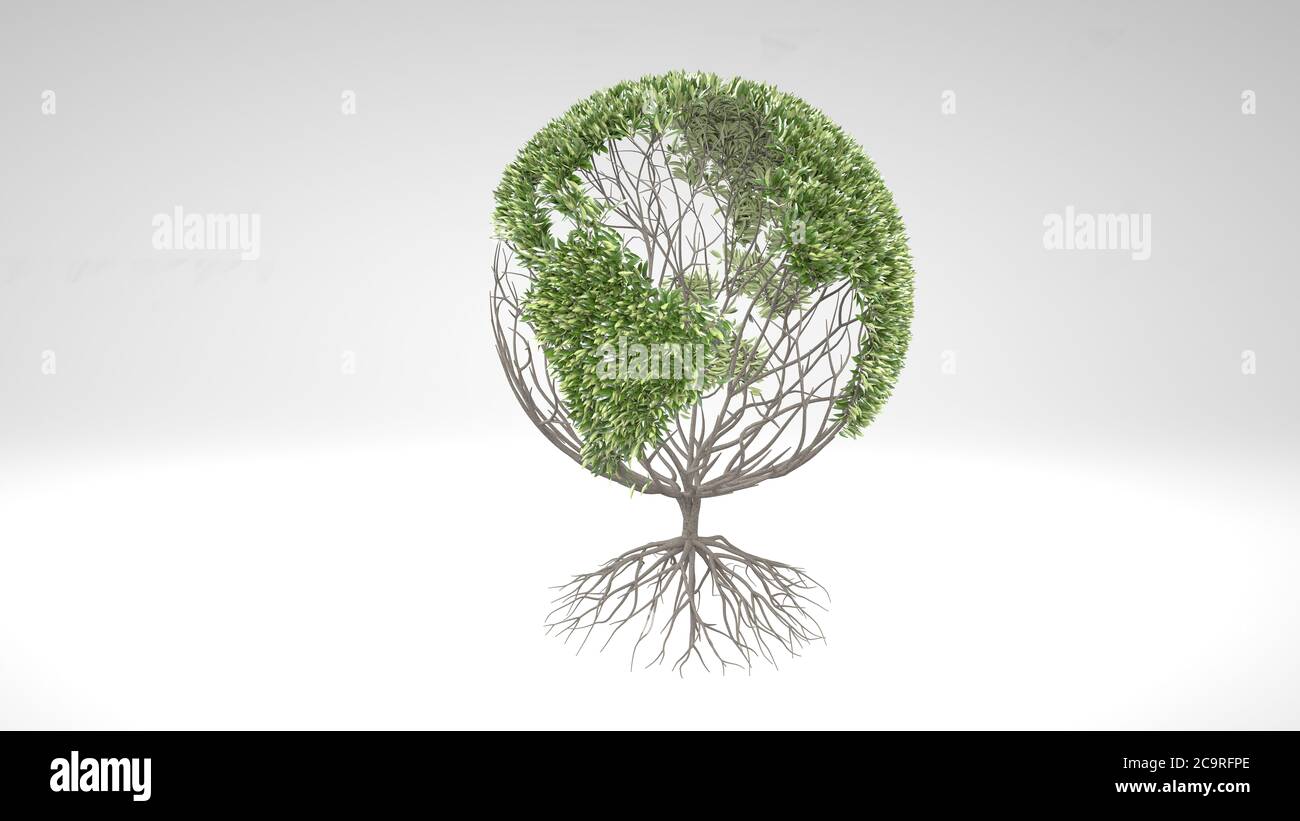Growing tree, forming globe shape with leaves. Earth tree concept ...