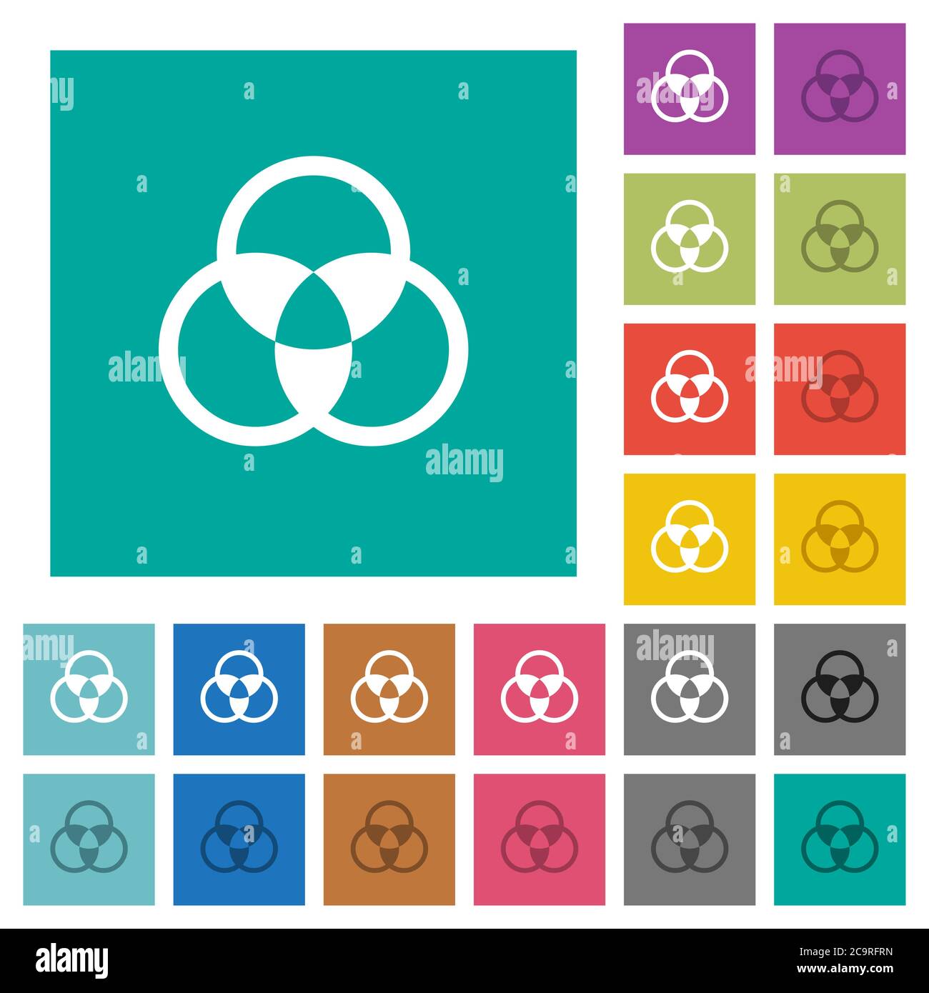 Color mixing multi colored flat icons on plain square backgrounds ...
